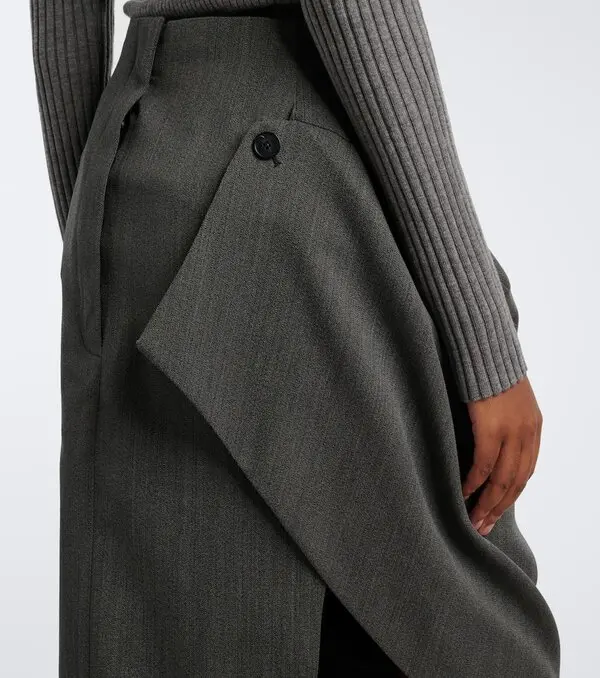 Victoria Beckham Draped Asymmetric Virgin Wool Midi Skirt