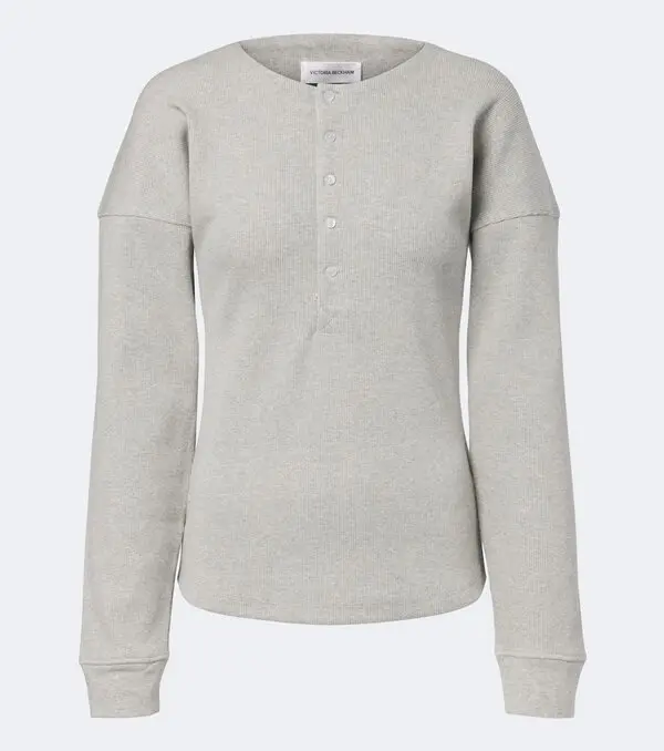 Victoria Beckham Hazel Ribbed-knit Cotton Top - Grey