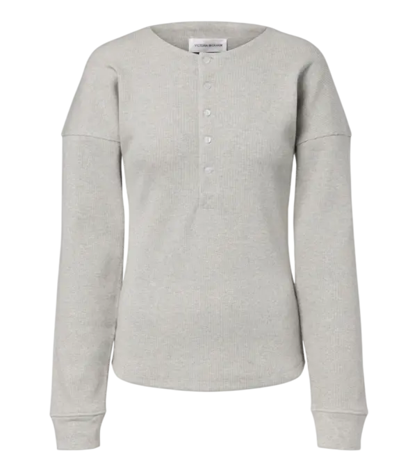 Victoria Beckham Ribbed-knit Cotton Top - Grey