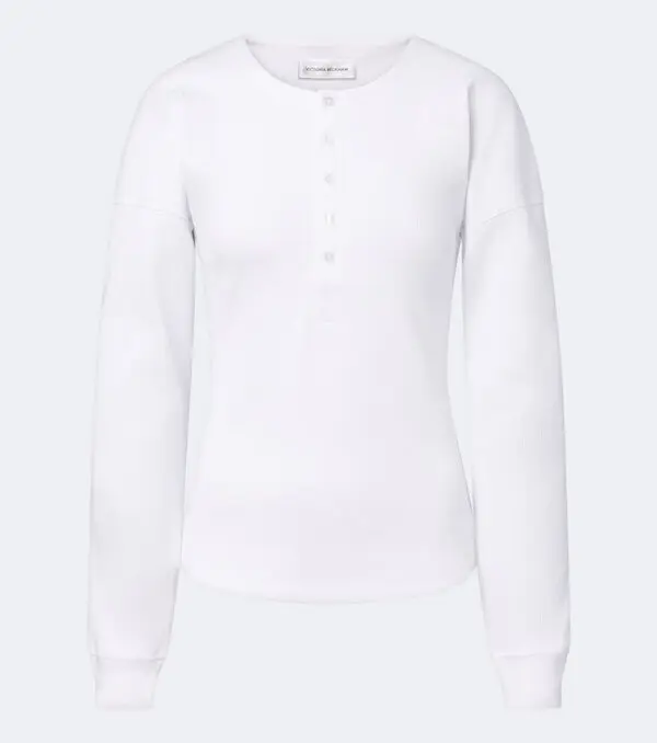 Victoria Beckham Ribbed-knit Cotton Top - Optic White