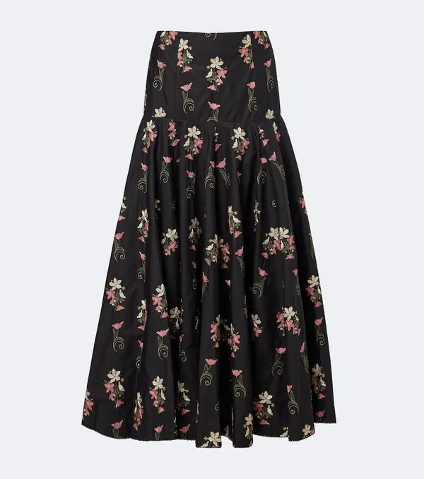 Agua Bendita Nacar Embroidered Cotton Poplin Maxi Skirt