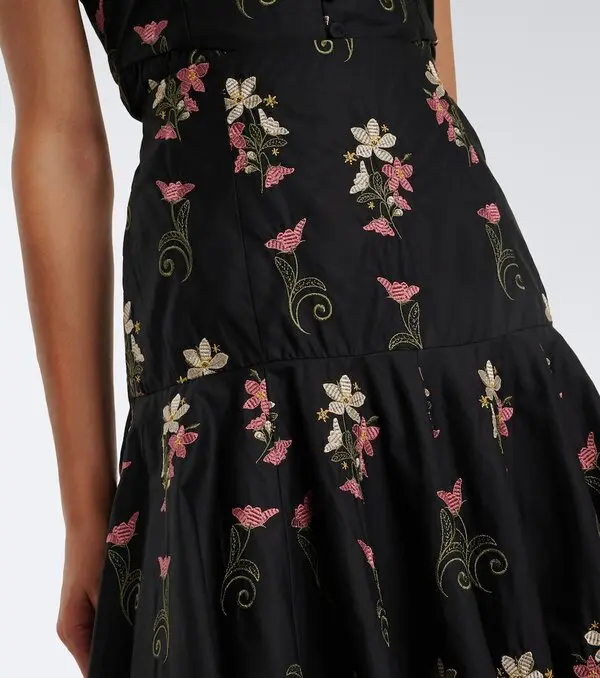 Agua Bendita Nacar Embroidered Cotton Poplin Maxi Skirt