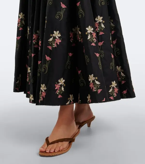 Agua Bendita Nacar Embroidered Cotton Poplin Maxi Skirt