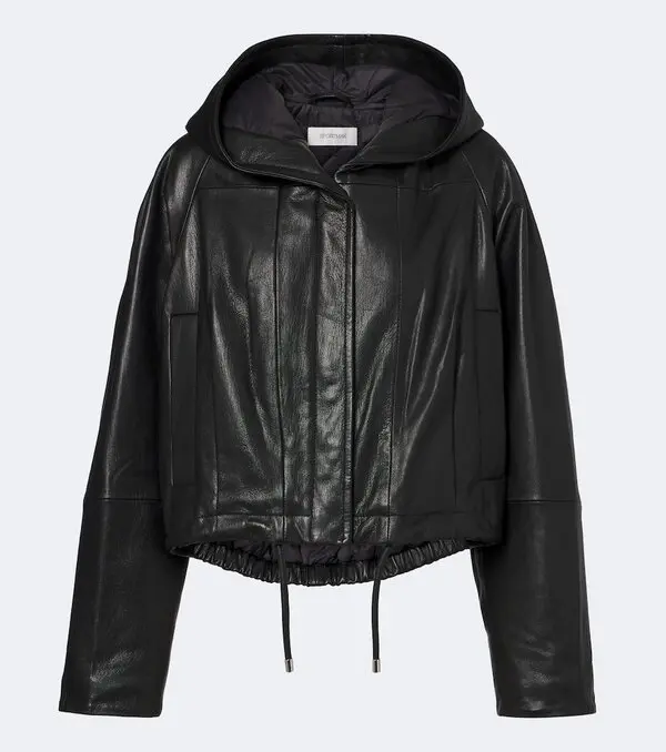 Sportmax Hooded Leather Jacket - Black