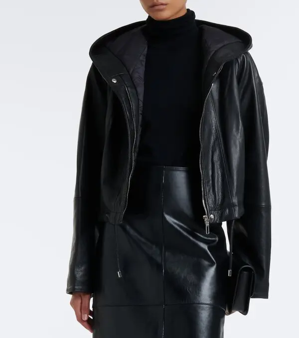 Sportmax Hooded Leather Jacket - Black