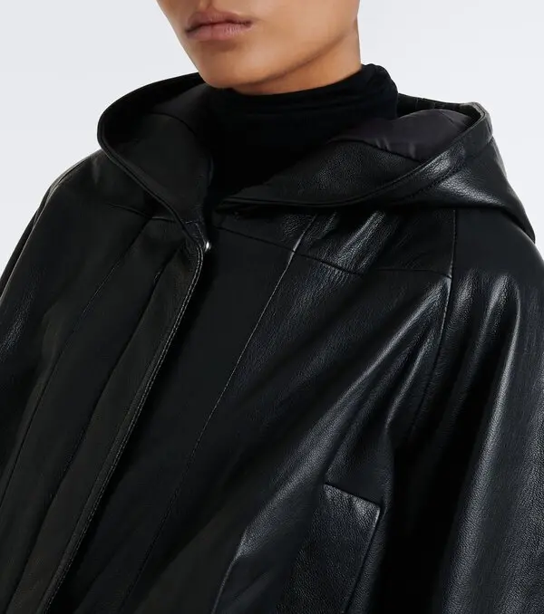 Sportmax Hooded Leather Jacket - Black