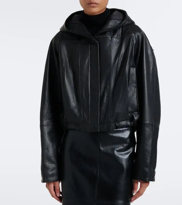 Sportmax Hooded Leather Jacket - Black