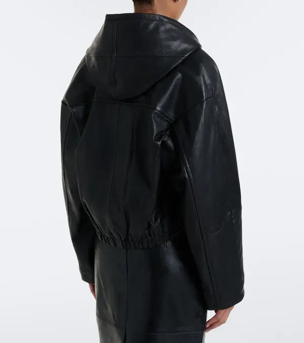 Sportmax Hooded Leather Jacket - Black