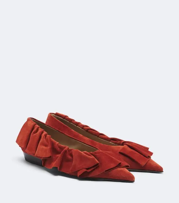 JW Anderson Ruffled Suede Flats - Orange
