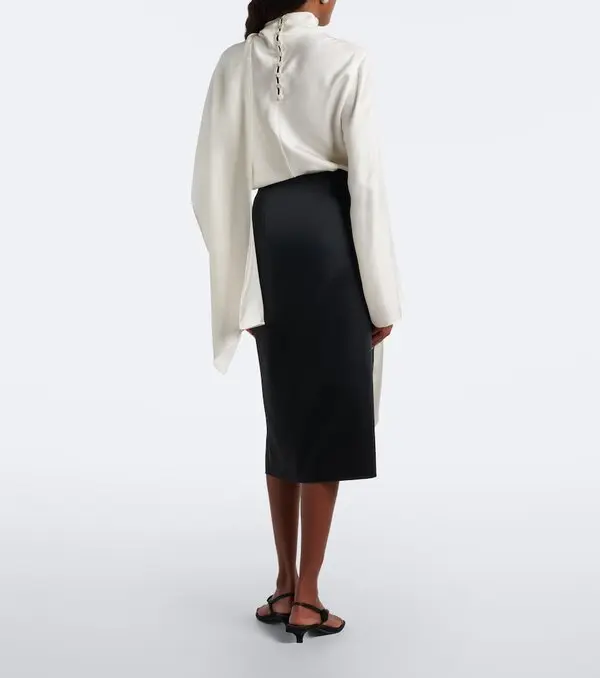 RÓHE Draped Asymmetric Satin Midi Skirt