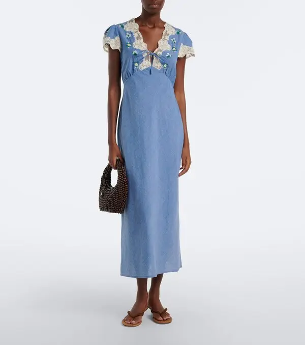 Rixo Amari Embroidered Cotton Midi Dress