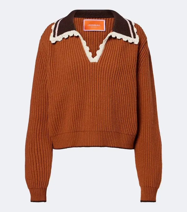 La DoubleJ Crochet-trimmed Wool-blend Polo Sweater