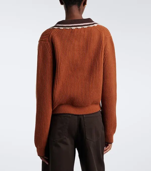 La DoubleJ Crochet-trimmed Wool-blend Polo Sweater
