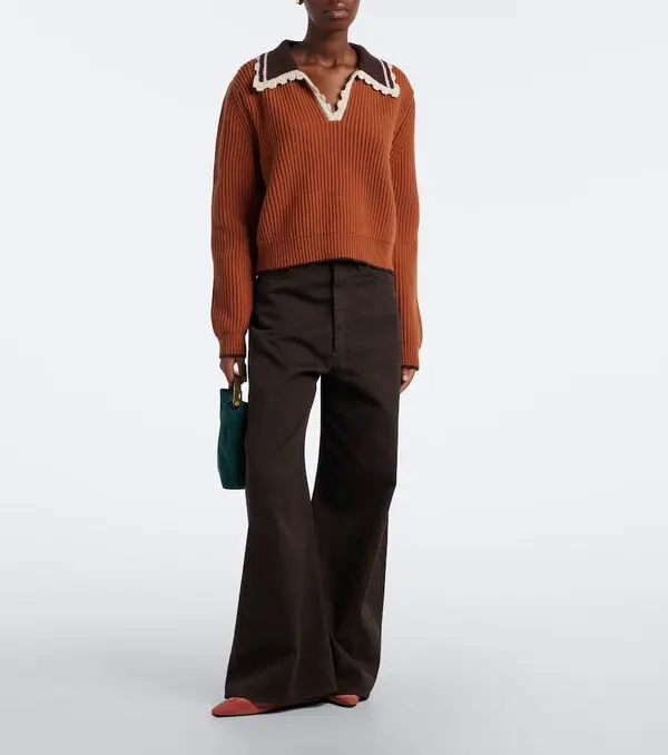 La DoubleJ Crochet-trimmed Wool-blend Polo Sweater