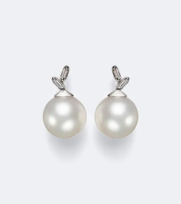 SUZANNE KALAN 18kt White Gold Drop Earrings With Pearls And Diamonds