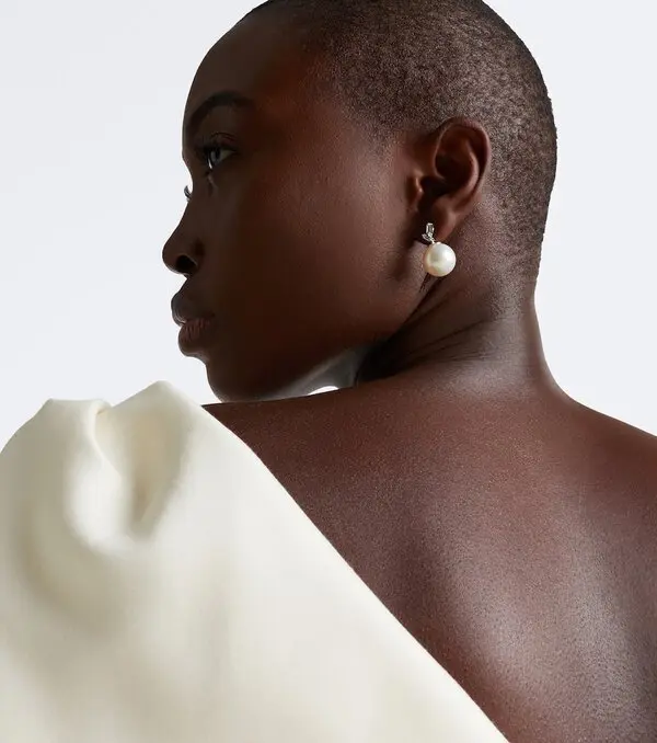 SUZANNE KALAN 18kt White Gold Drop Earrings With Pearls And Diamonds