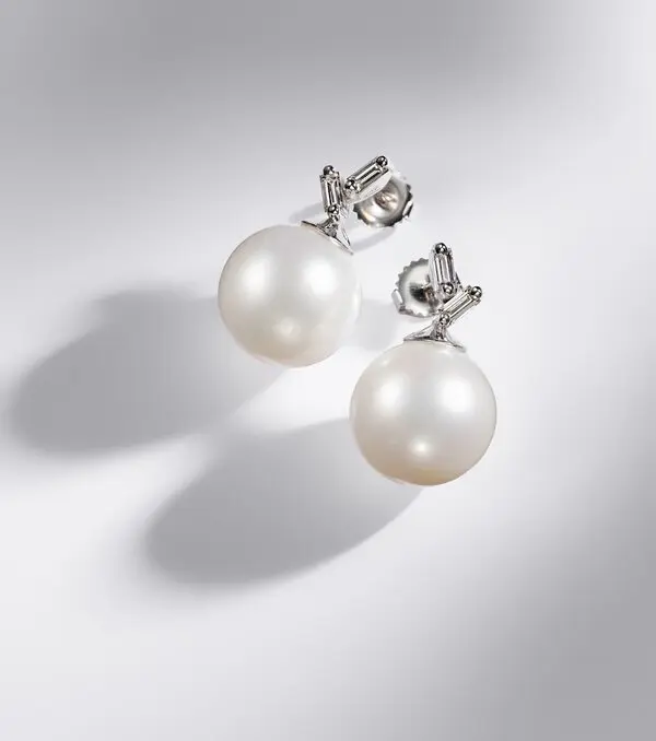 SUZANNE KALAN 18kt White Gold Drop Earrings With Pearls And Diamonds