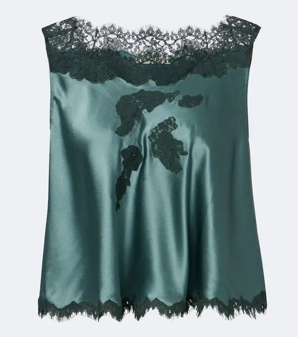 DÔEN Valerina Lace-trimmed Silk Satin Top - Green