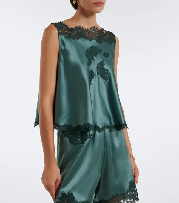 DÔEN Valerina Lace-trimmed Silk Satin Top