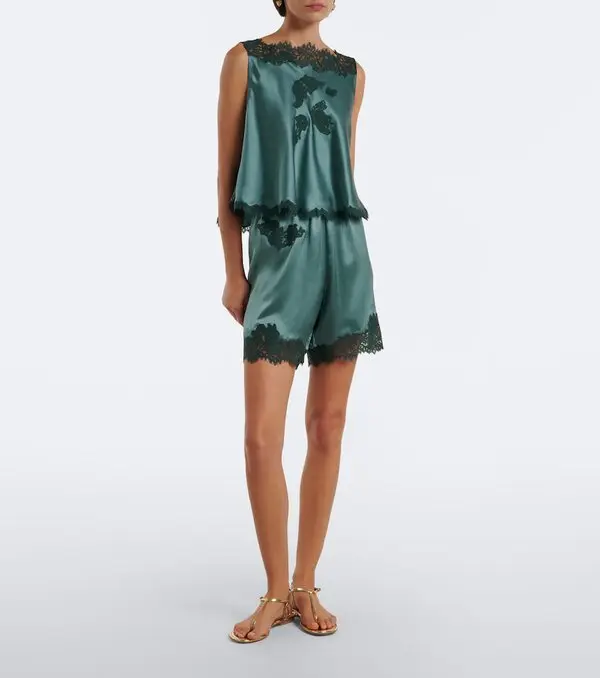 DÔEN Valerina Lace-trimmed Silk Satin Top