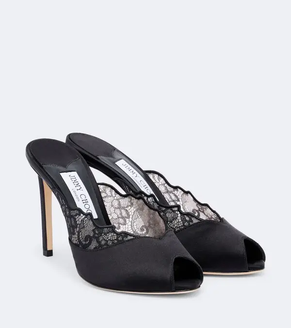 JIMMY CHOO Brigitte Lace-trimmed Satin Mules - Black