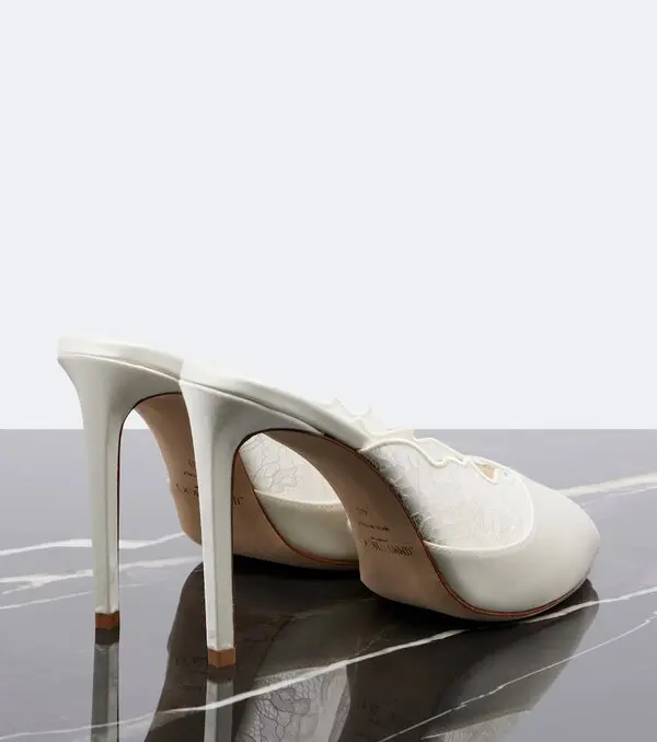 JIMMY CHOO Brigitte Lace-trimmed Satin Mules - White