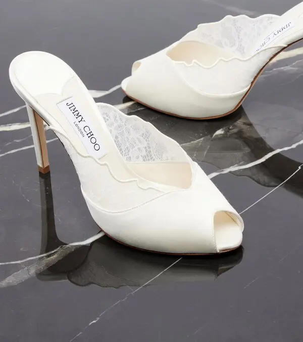 JIMMY CHOO Brigitte Lace-trimmed Satin Mules - White