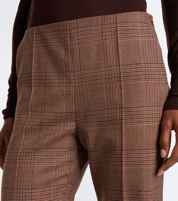 Max Mara Plaid Virgin Wool Flared Pants