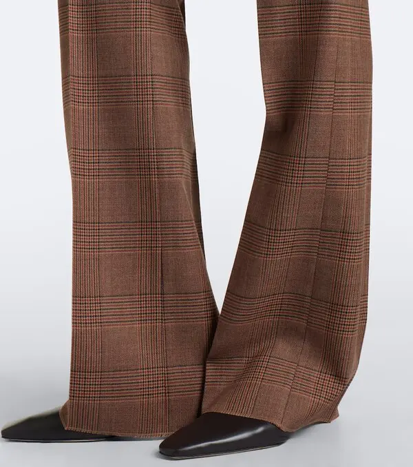 Max Mara Plaid Virgin Wool Flared Pants