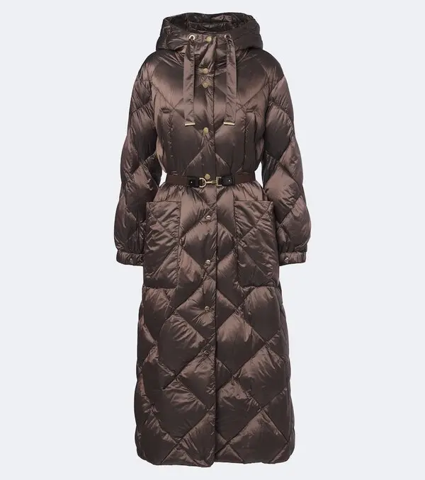 Max Mara Hooded Quilted Down Coat - Brown