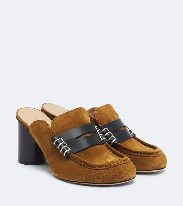 JW Anderson Leather-trimmed Suede Mules - Brown