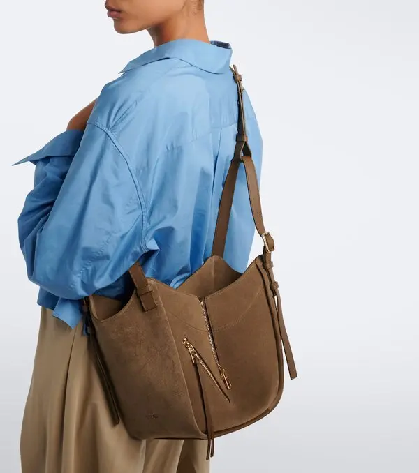 Loewe Hammock Flip Medium Suede Tote Bag