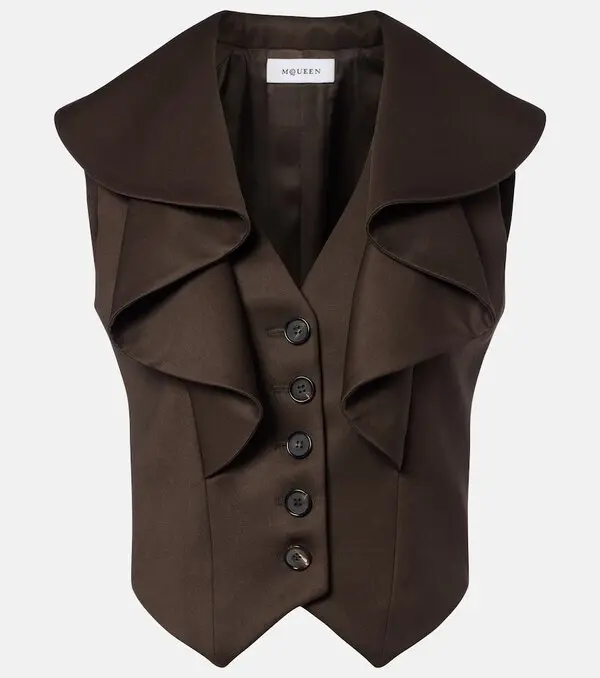 Alexander McQueen Ruffled Wool Vest - Brown
