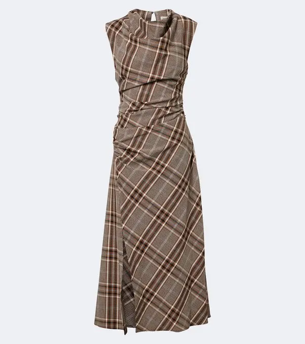 Simkhai Burke Draped Plaid Midi Dress - Brown