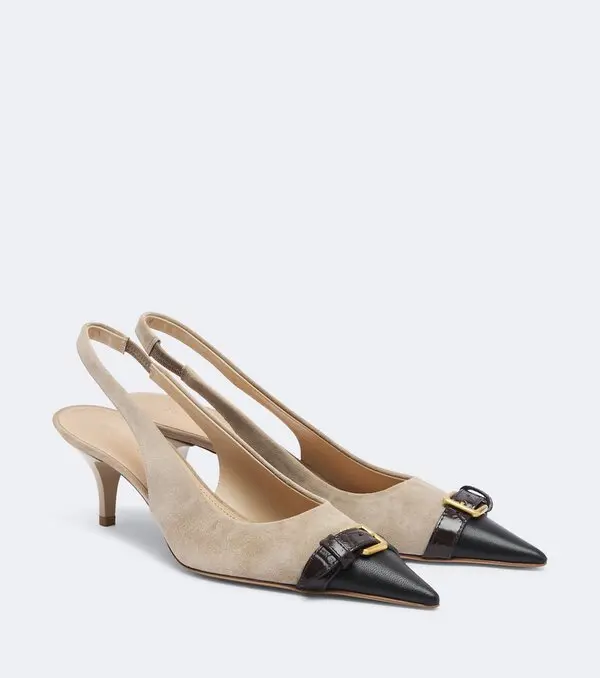 JW Anderson Leather-trimmed Suede Slingback Pumps - Beige