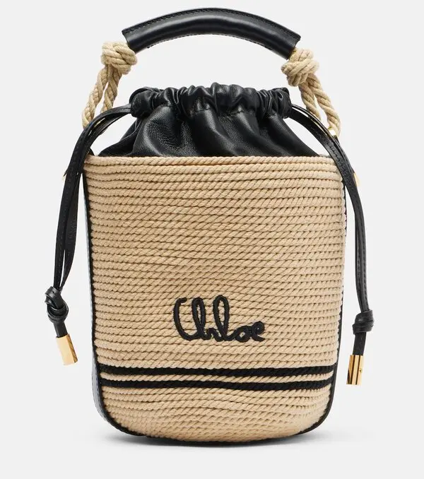 Chloé Soleil Mini Raffia-effect Bucket Bag