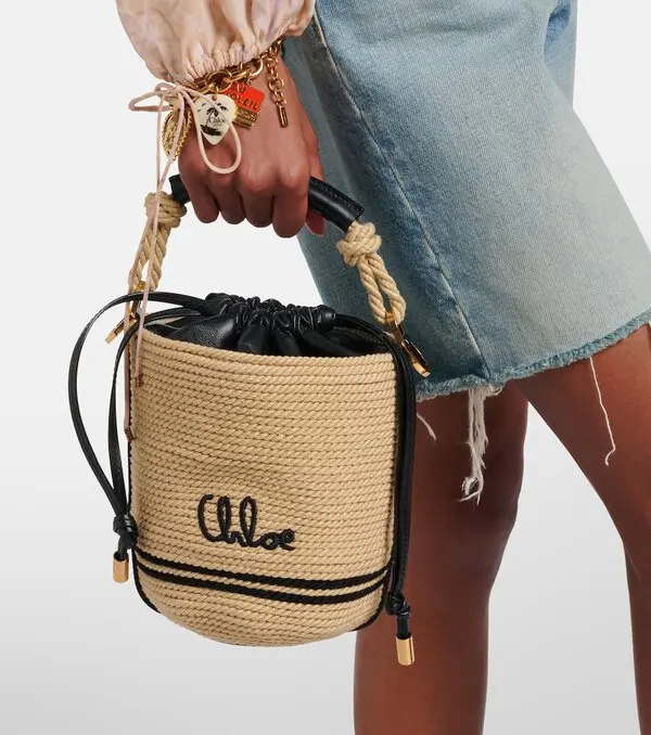 Chloé Soleil Mini Raffia-effect Bucket Bag