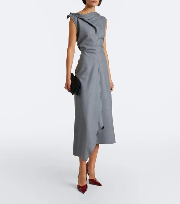 Victoria Beckham Draped Asymmetric Wool Midi Dress
