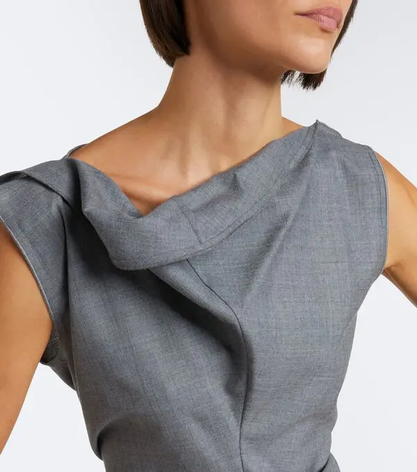 Victoria Beckham Draped Asymmetric Wool Midi Dress