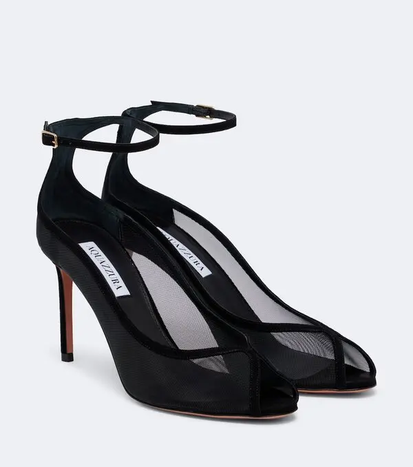 AQUAZZURA Love Affair Suede-trimmed Mesh Slingback Sandals - Black