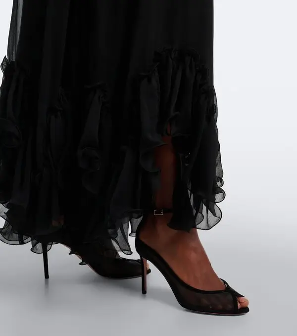 AQUAZZURA Love Affair Suede-trimmed Mesh Slingback Sandals