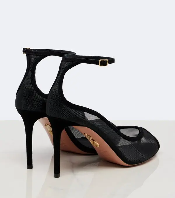 AQUAZZURA Love Affair Suede-trimmed Mesh Slingback Sandals