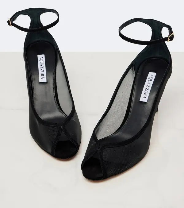 AQUAZZURA Love Affair Suede-trimmed Mesh Slingback Sandals