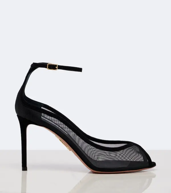 AQUAZZURA Love Affair Suede-trimmed Mesh Slingback Sandals