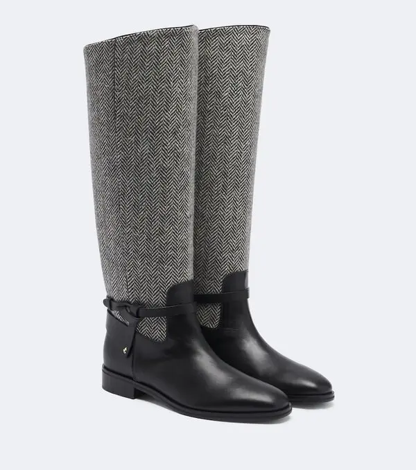 JIMMY CHOO Lawton Herringbone And Leather Knee-high Boots