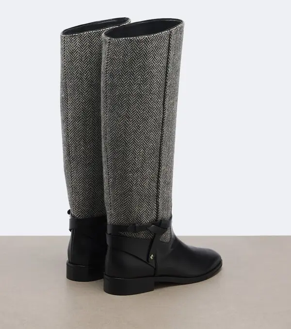 JIMMY CHOO Lawton Herringbone And Leather Knee-high Boots