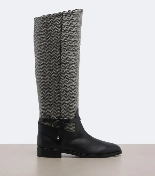 JIMMY CHOO Lawton Herringbone And Leather Knee-high Boots