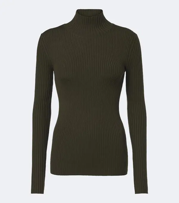 Victoria Beckham Ribbed-knit Wool-blend Sweater - Green