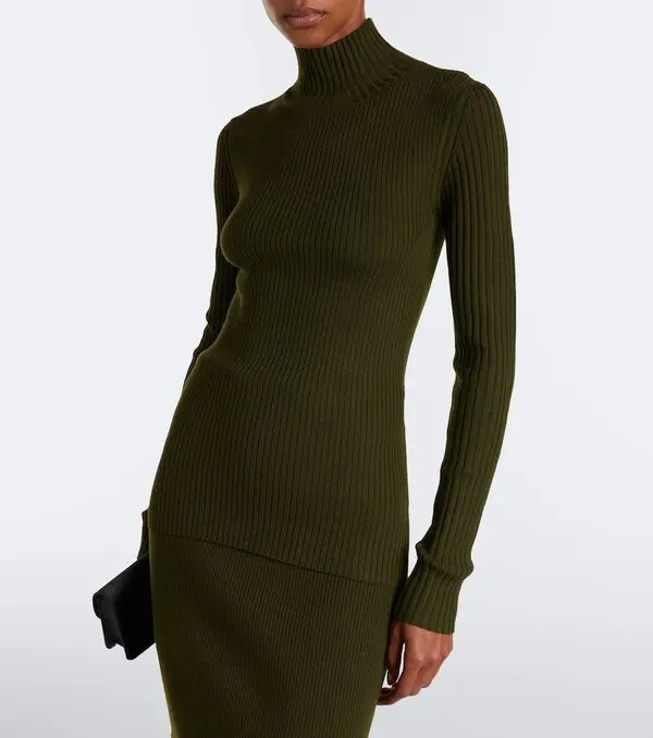 Victoria Beckham Ribbed-knit Wool-blend Sweater - Green