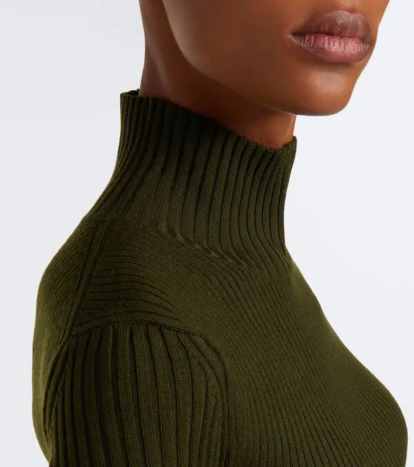 Victoria Beckham Ribbed-knit Wool-blend Sweater - Green